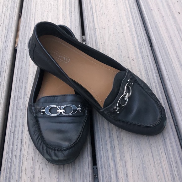 Coach | Shoes | Coach Fortunata Driving Loafers Black Leather Silver ...